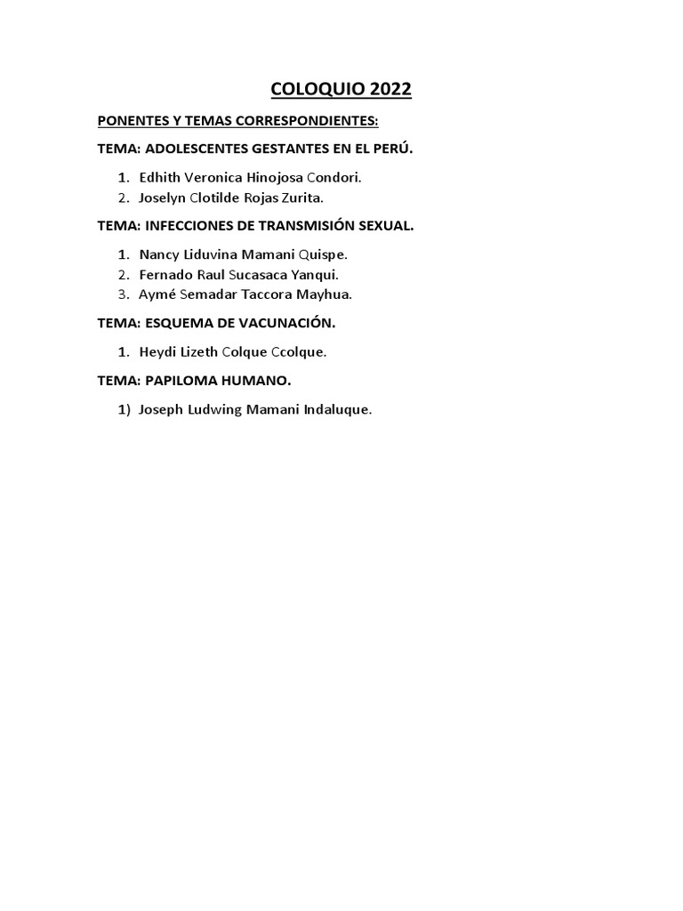 Coloquio 2022. | PDF