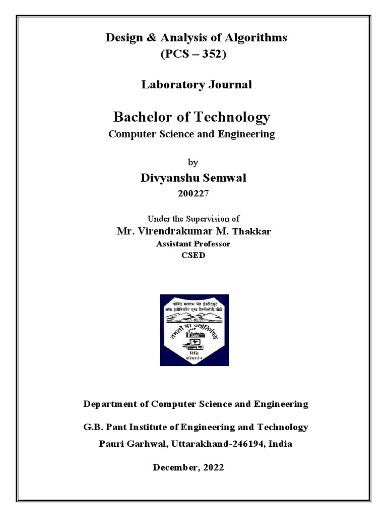DAA Lab Front Page | PDF