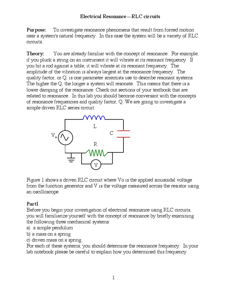 Electrical Resonance-RLC Circuits Purpose | PDF | Resonance ...