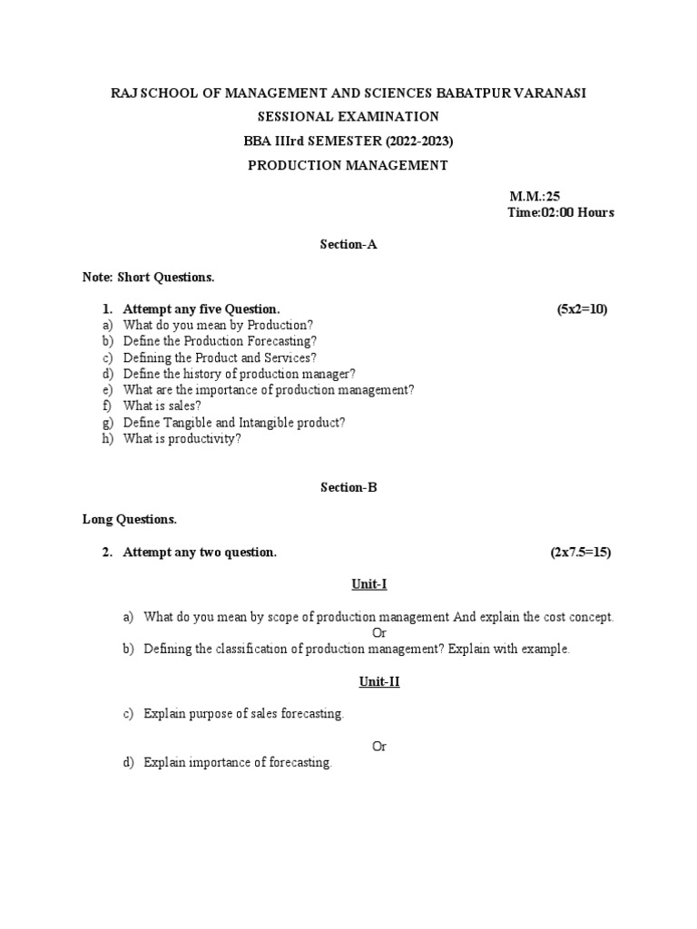 BBA 3rd Sem Production Management | PDF