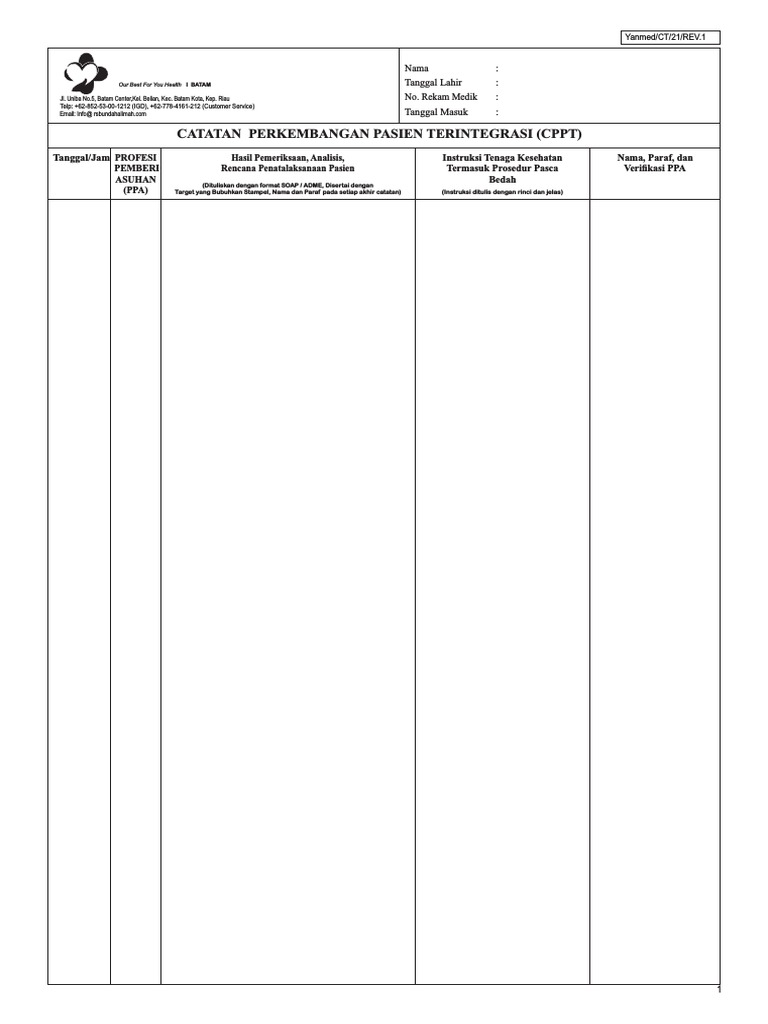 Catatan Perkembangan Pasien Terintegrasi (CPPT) | PDF