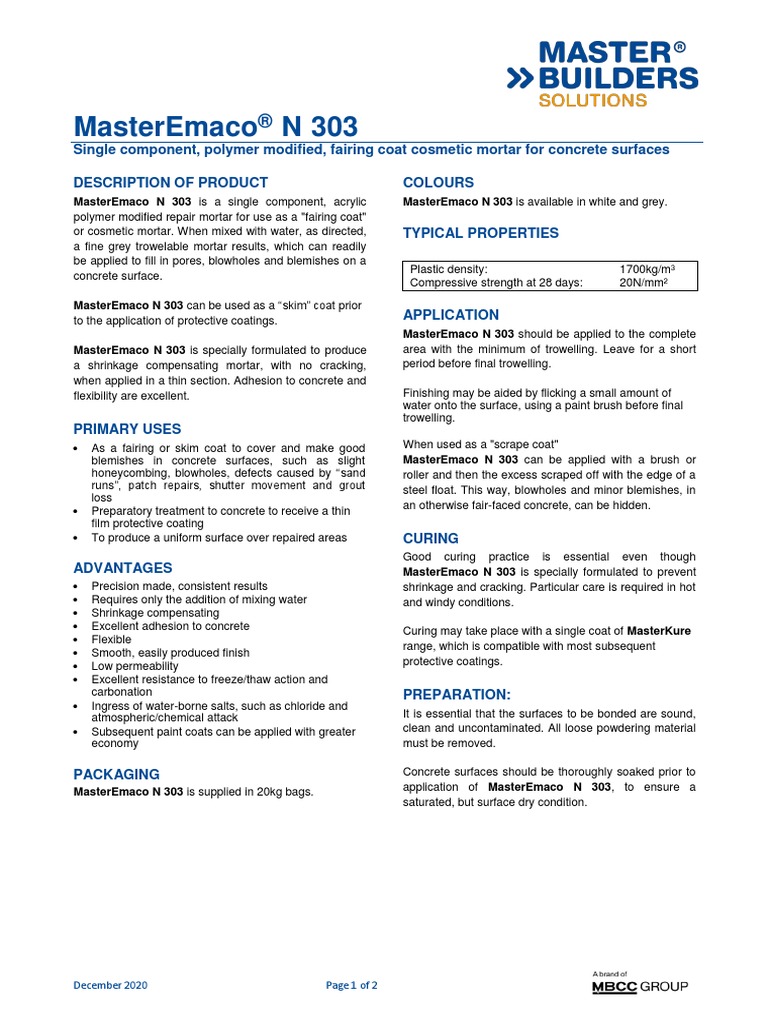 Masteremaco N 303 Tds | PDF | Concrete | Paint