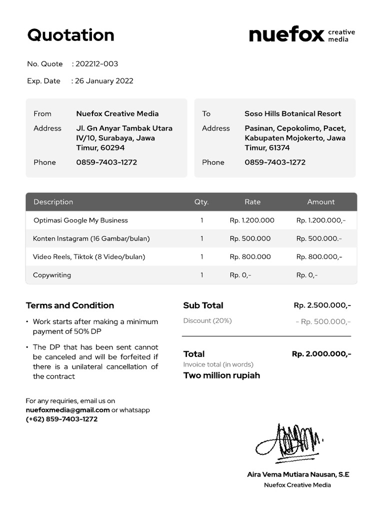 Quotation - Soso Hills Botanical Resort | PDF