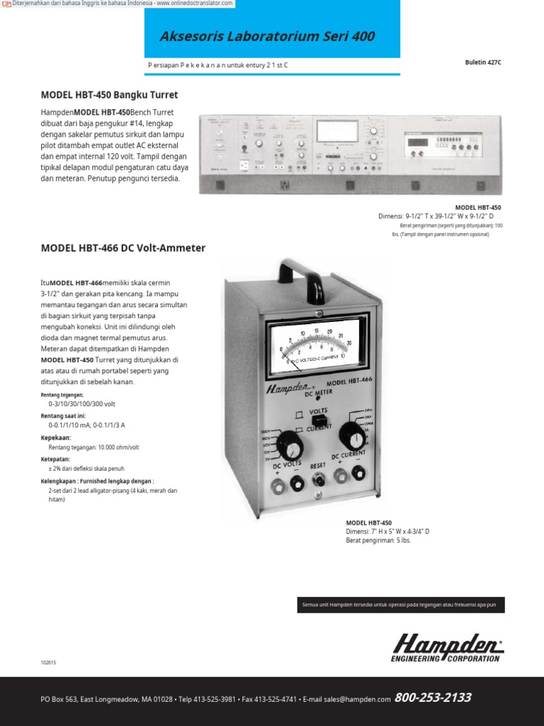 Aksesoris Laboratorium Hampden HBT-450 | PDF