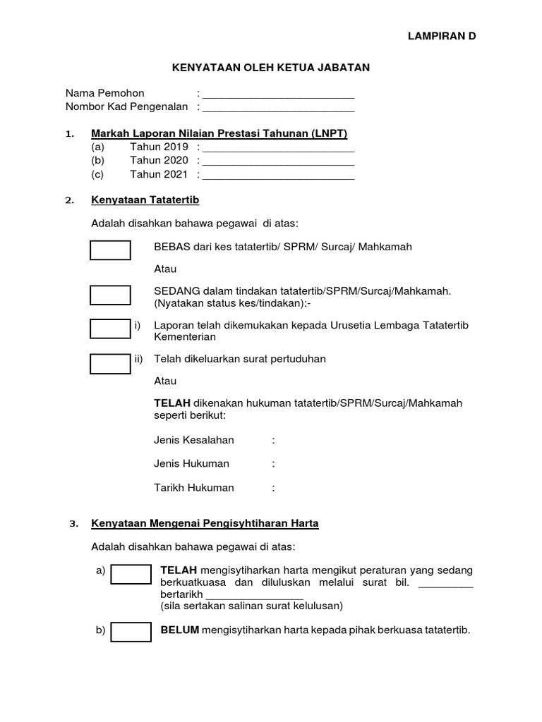 Lampiran D - Kenyataan Ketua Jabatan | PDF