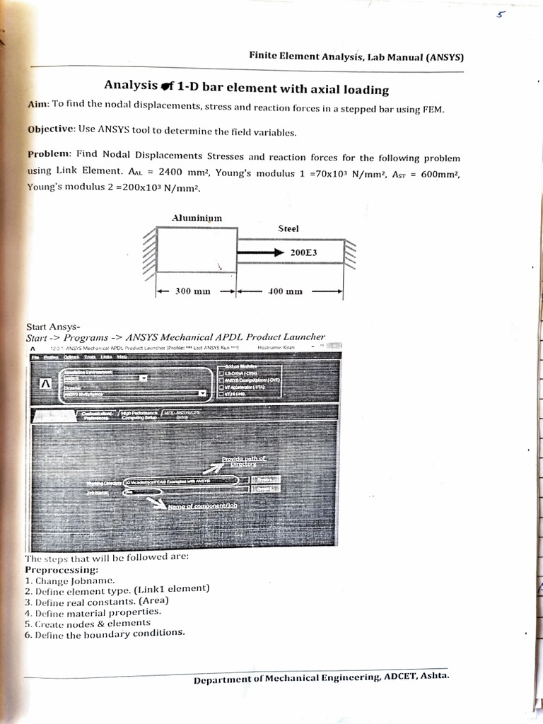 FEA Lab Manual | PDF | Bending | Stress (Mechanics)