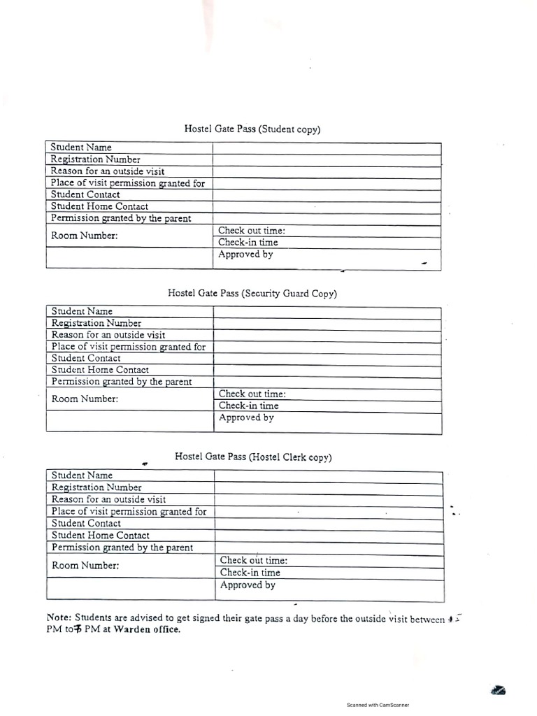 Hostel Gate Pass | PDF