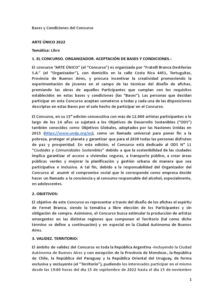 Bases y Condiciones Arte Unico 2022 | PDF | Internet | Sustentabilidad