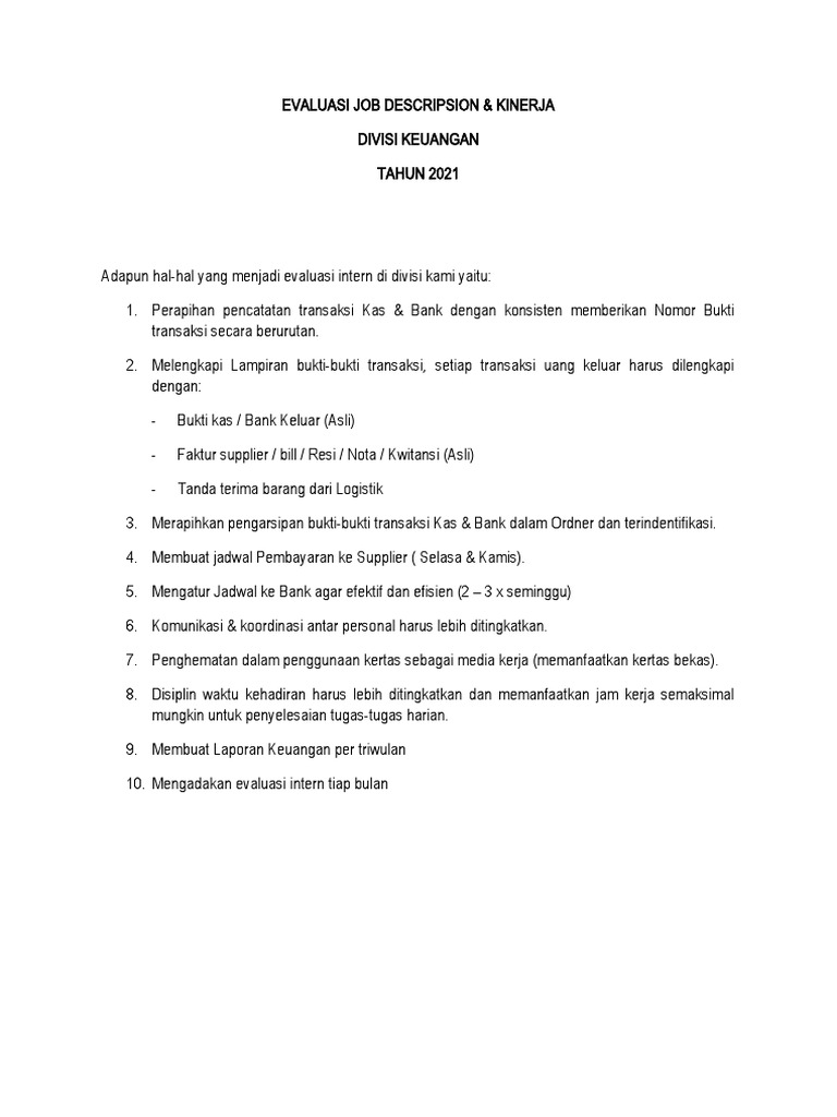 Evaluasi Kerja Div Keuangan 2021 | PDF | Bisnis | Pengelolaan Keuangan & Uang