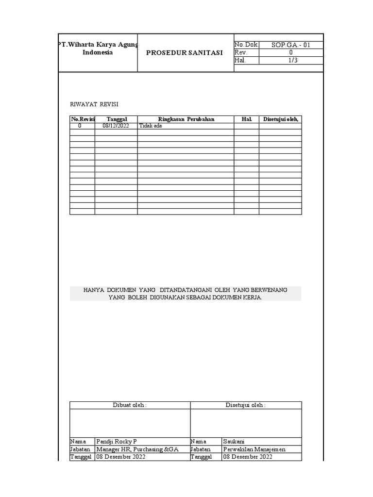 SOP. GA-01. Sanitasi | PDF