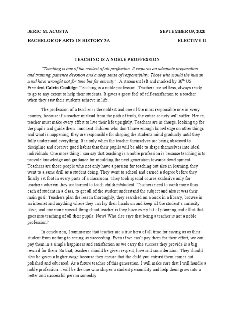 Teaching: A Noble Profession | PDF | Teachers | Learning
