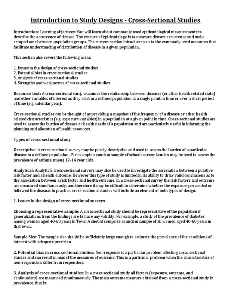 Measuring Disease Occurrence Through Cross-Sectional Studies: Strengths ...
