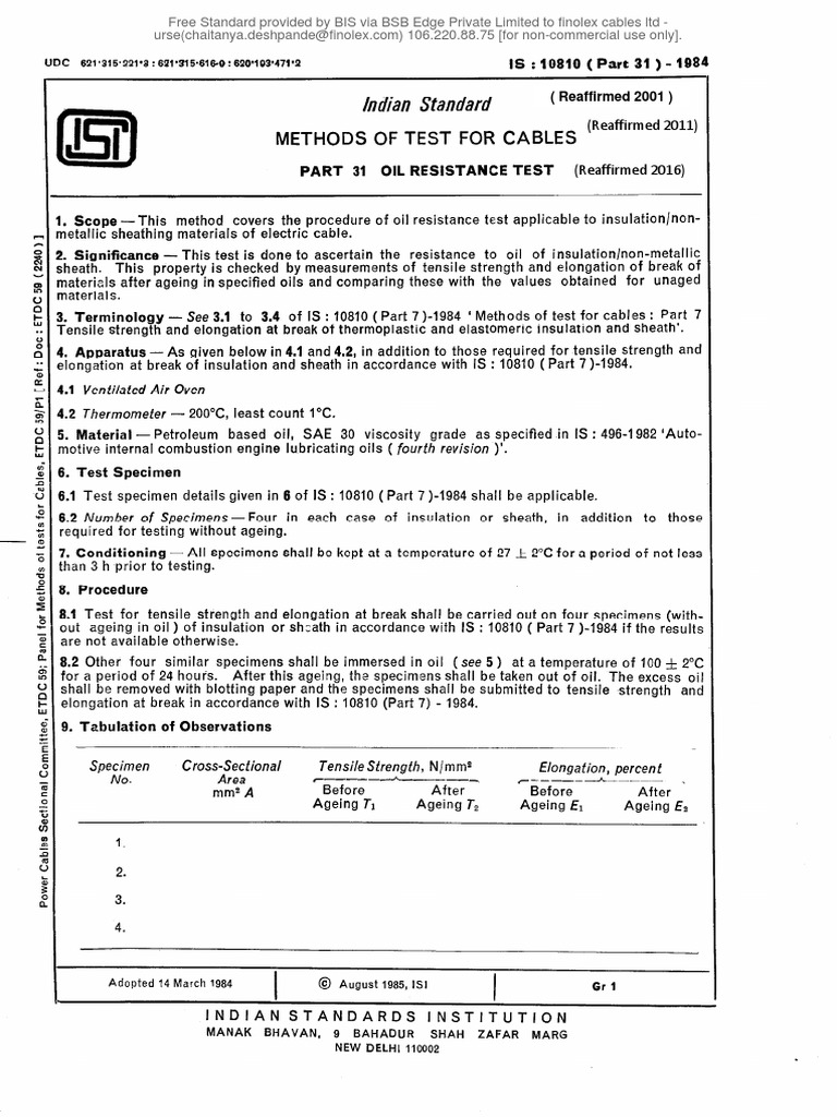 Oil Resistance Test for Cables | PDF | Materials Science | Materials