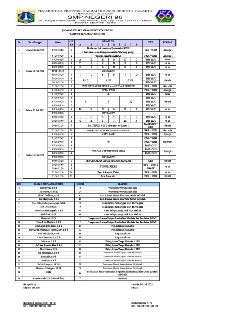 Jadwal Mpls SMPN 96 THN 2022 | PDF