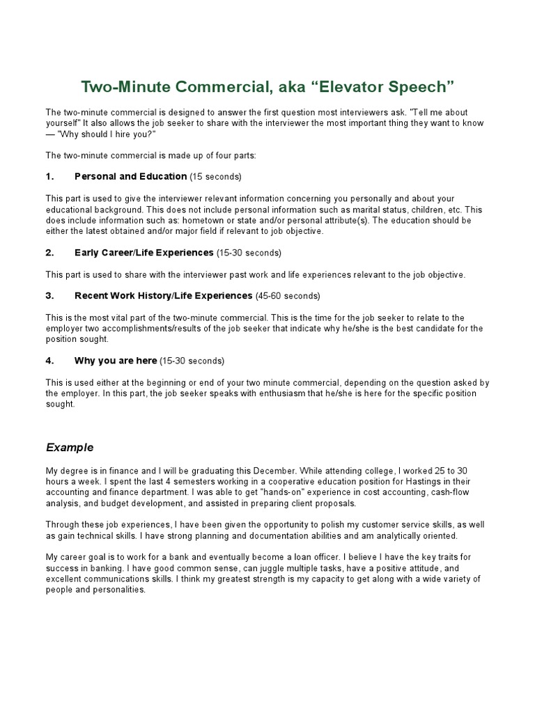 2 Minute Elevator Pitch | PDF | Experience | Cognition
