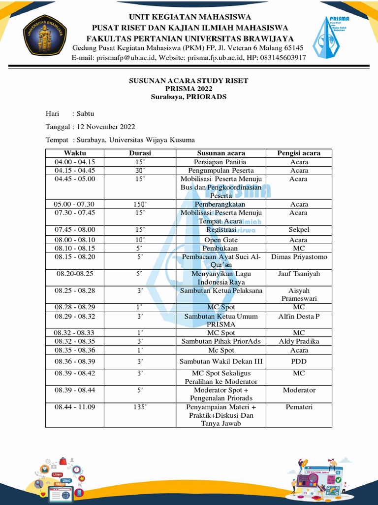 Susunan Acara Study Riset 2022 | PDF