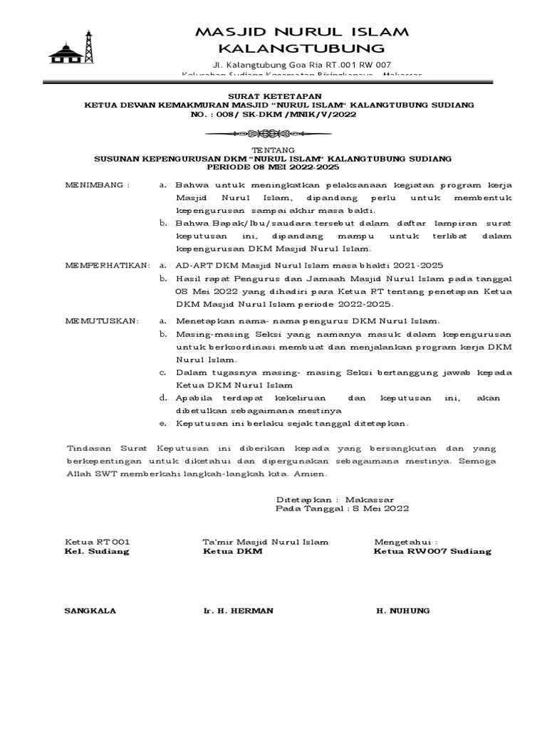 Susunan Pengurus DKM 2022-2025 | PDF