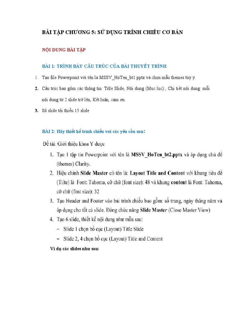 BÀI TẬP CHƯƠNG 5 trình chiếu cơ bản | PDF