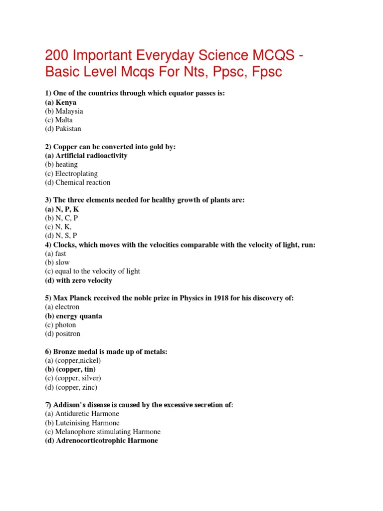 200 Important Everyday Science MCQS | PDF | Nuclear Reaction | Apsis