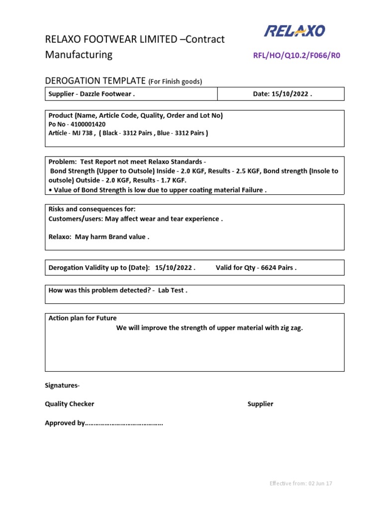 Deviation Note, at Dazzle Footwear MJ 738 | PDF