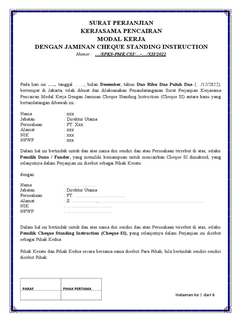 Draft Mou Cek Si Bri | PDF