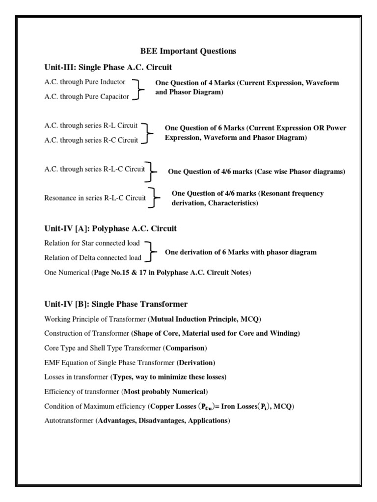 BEE Important Theory Questions | Download Free PDF | Transformer ... BEE Important Theory Questions | Download Free PDF | Transformer ...