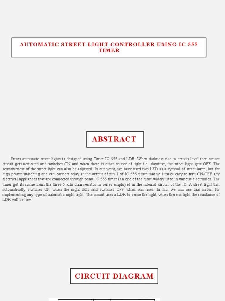 Automatic Street Light Controller Using Ic 555 Timer | PDF | Electrical ...