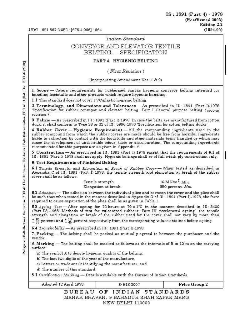 IS 1891-1978 Part-4 R-2005 | PDF | Natural Rubber | Chemical Compounds