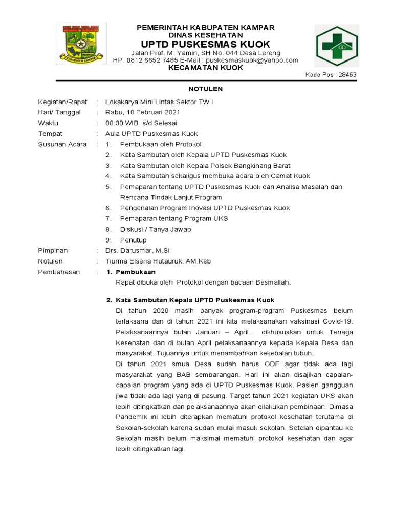 Notulen Linsek TW I 2021 | PDF | Kesehatan Holistik
