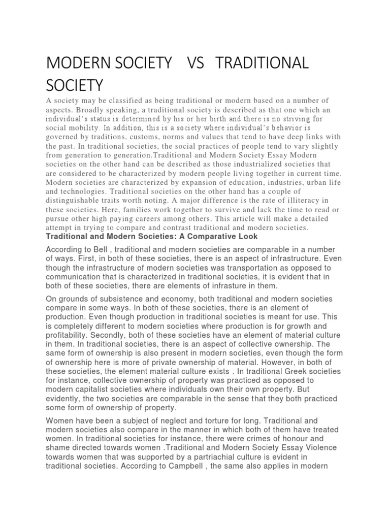 Modern Society VS Traditional Society | PDF | Society | Modernity