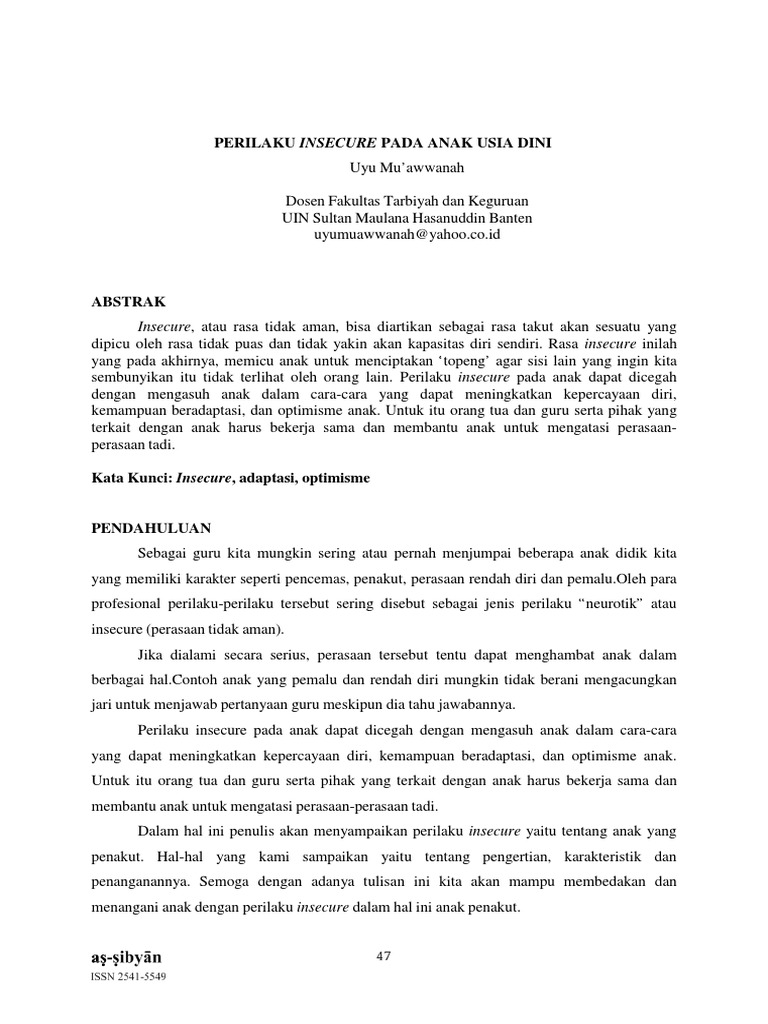 Perilaku Insecure Pada Anak Usia Dini | PDF