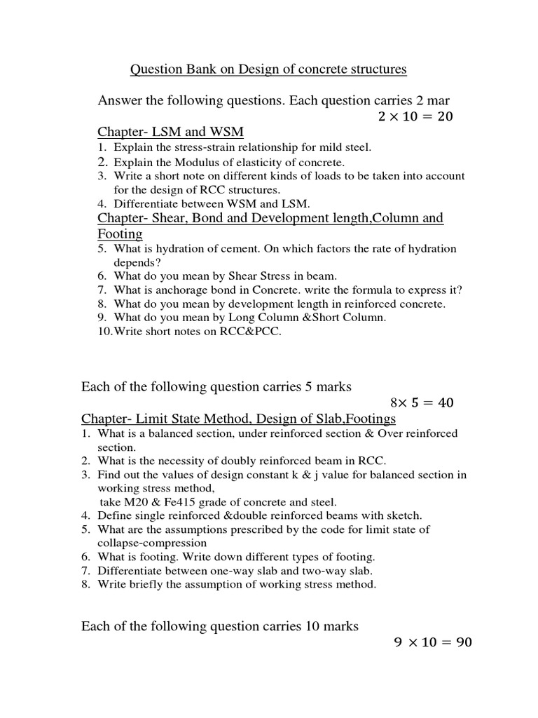 Question Bank On Structural Design 2 | PDF | Beam (Structure ...