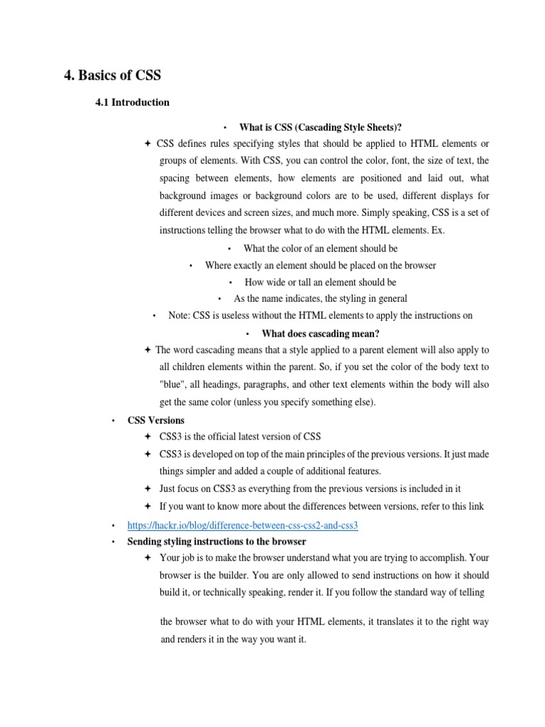 4 Basics of CSS Class Note | PDF | Html | Written Communication