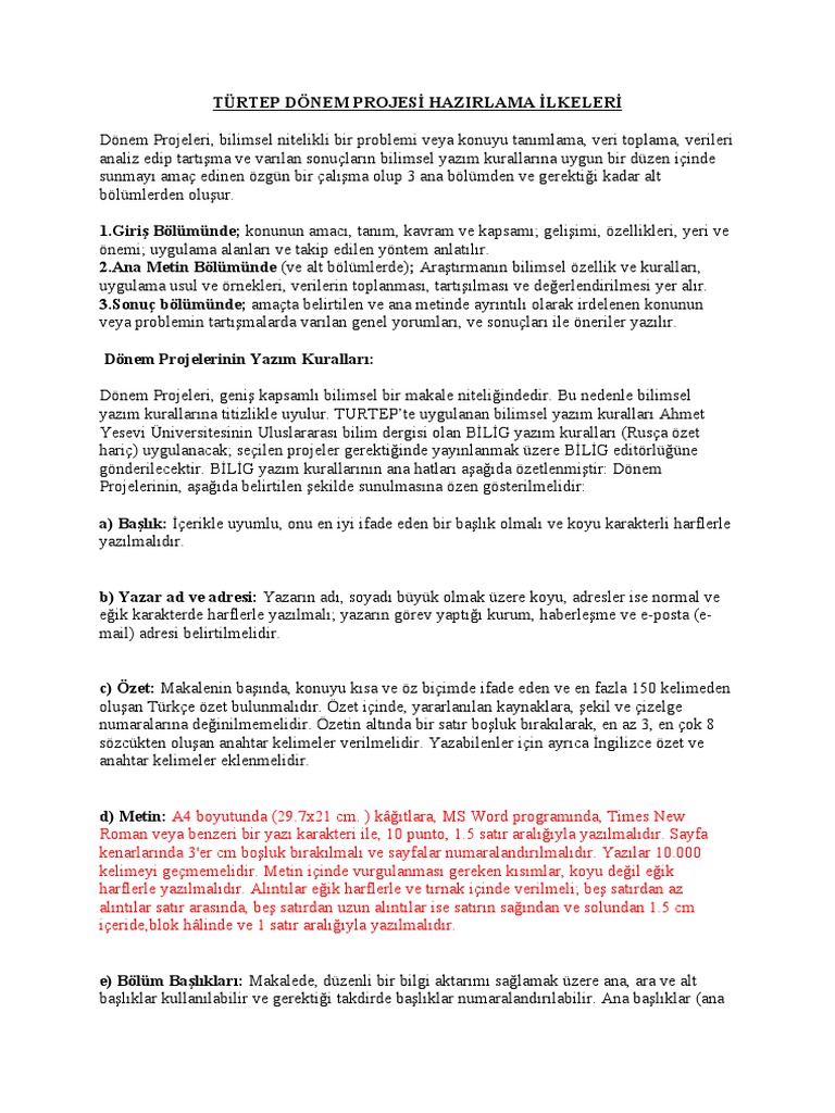 Dönem Projesi Hazırlama İlkeleri | PDF