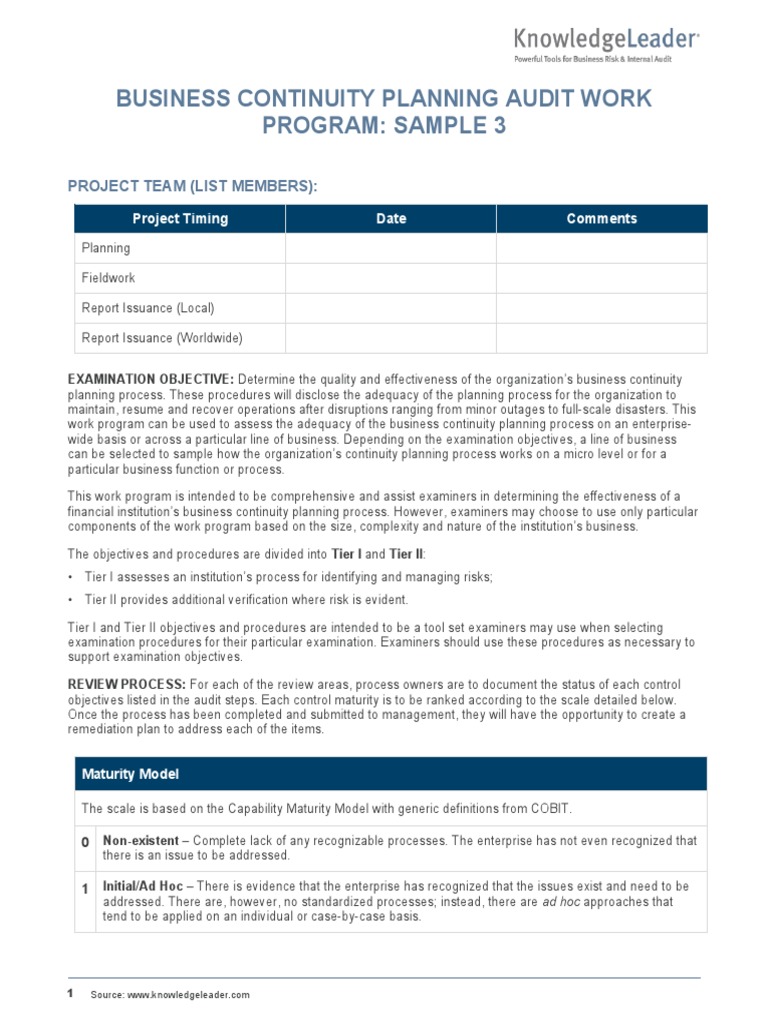 Business Continuity Planning Audit Work Program Sample 3 | PDF ...
