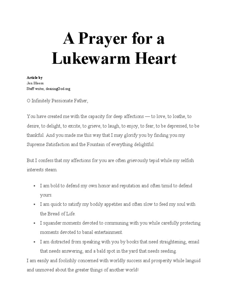 A Prayer For A Lukewarm Heart | PDF | Christian Belief And Doctrine ...