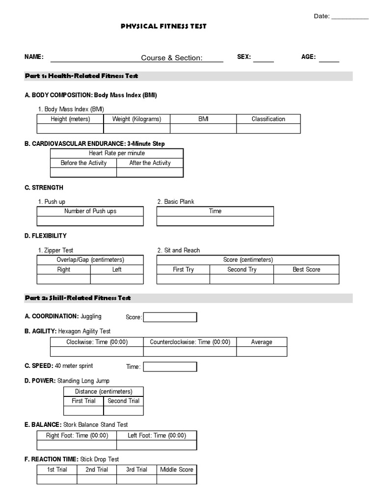 Physical Fitness Test Score Card | PDF