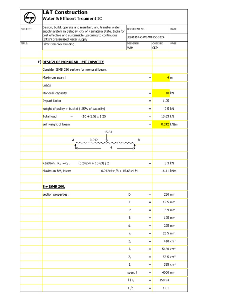 Design of a Monorail Beam Supporting a 1 Metric Ton Capacity | PDF ...
