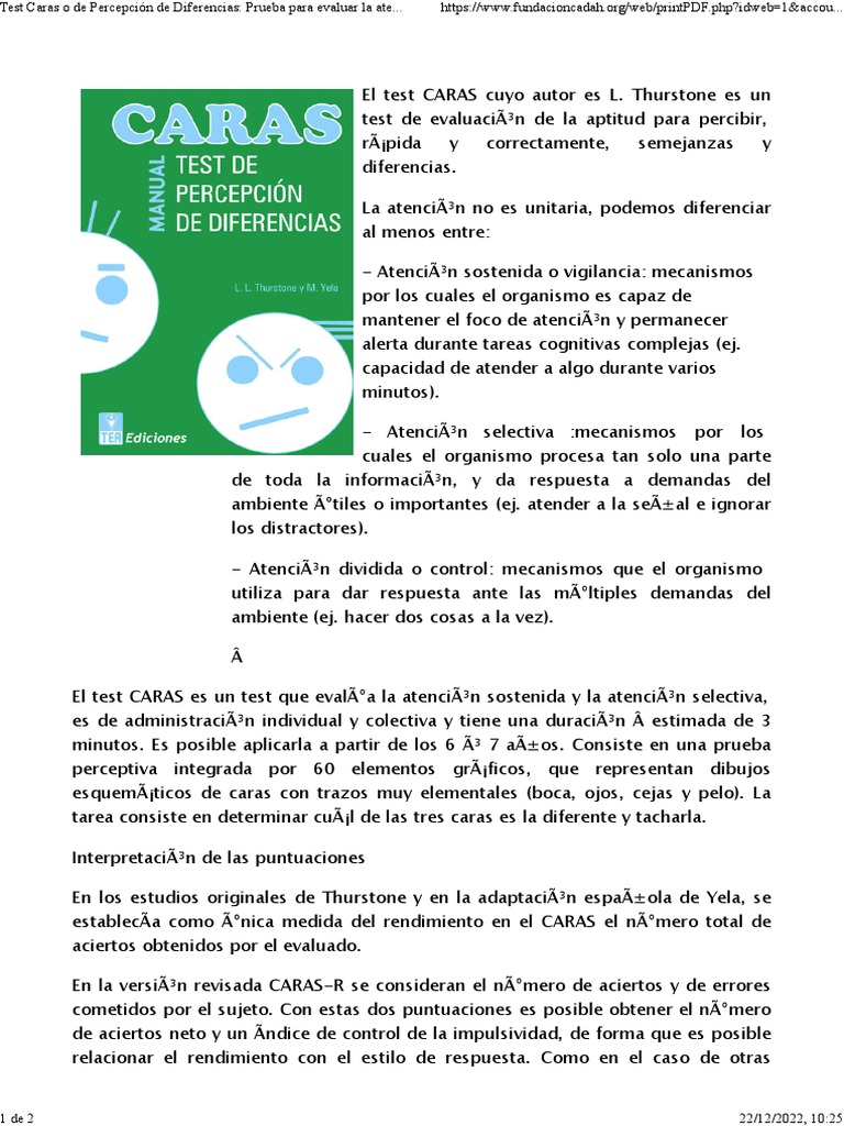 Test Caras o de Percepción de Diferencias Prueba para Evaluar La ...
