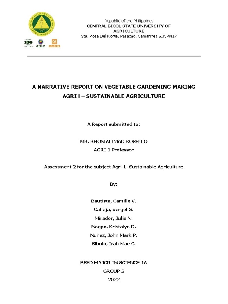 FINAL NARRATIVE REPORT pdf | PDF | Vegetables | Cabbage