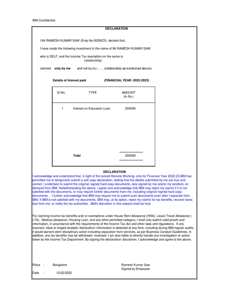 SelfDeclarationforclaimingExemptiononEducationLoanInterest Sec-80E ...