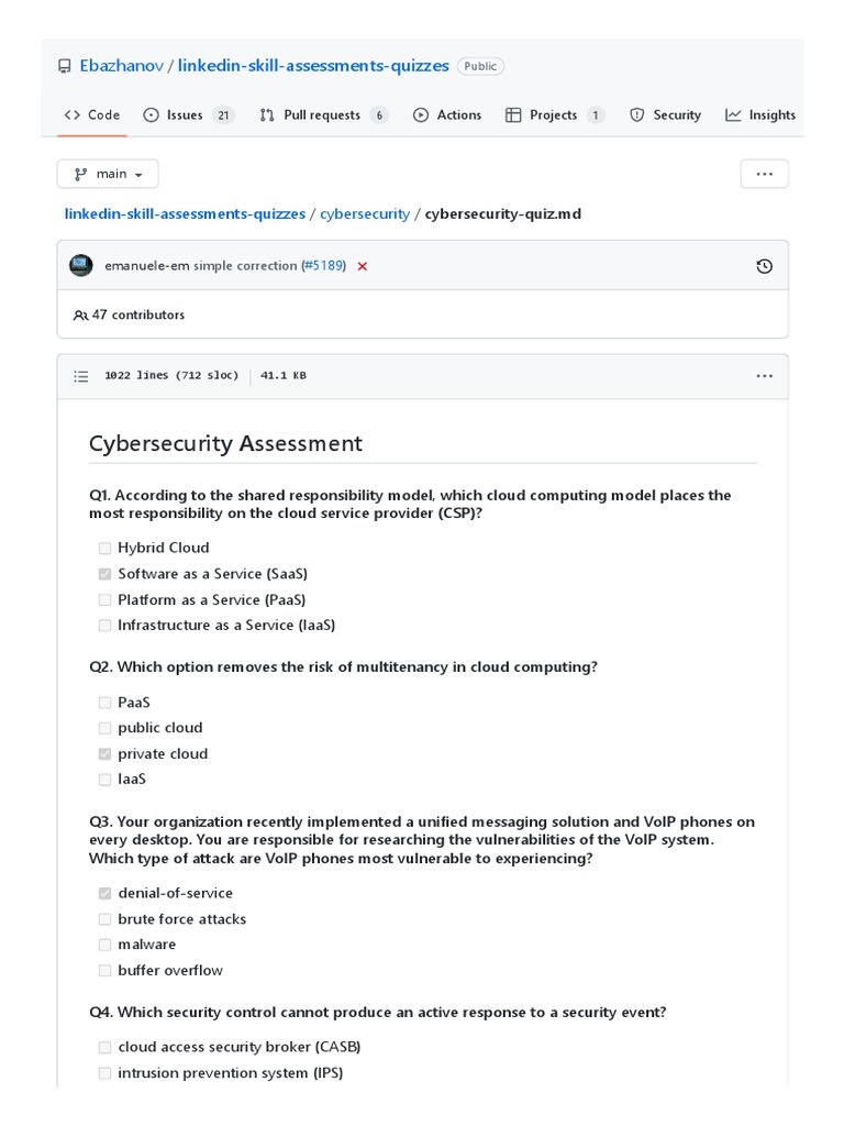 Cybersecurity Quiz for LinkedIn Skills | PDF | Computer Security | Security