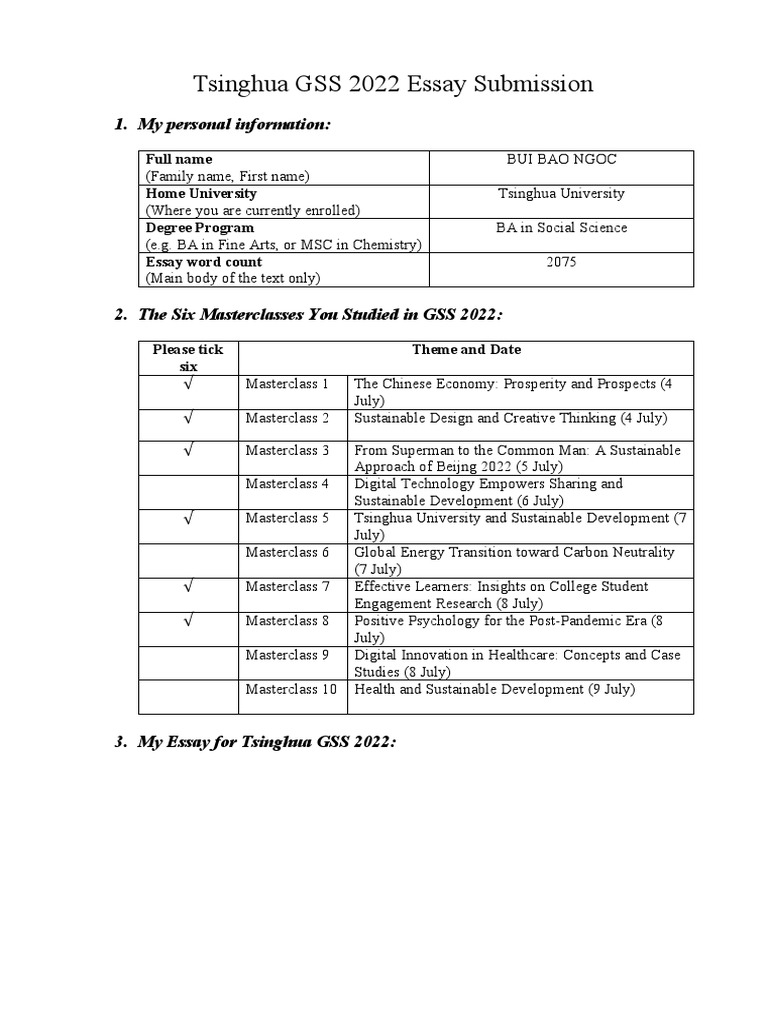 Tsinghua GSS 2022 Essay Submission | PDF | Educational Technology | Distance Education