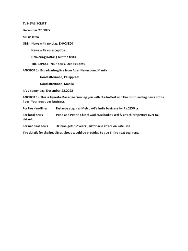 TV News Script | PDF