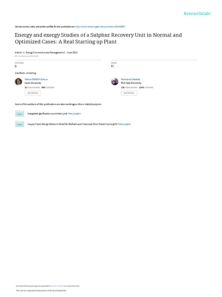 Energy and Exergy Studies of A Sulphur Recovery Unit in Normal and ...