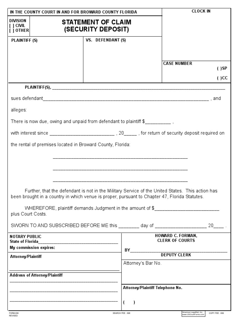 Broward County Security Deposit Claim | PDF | Subpoena | Lawyer