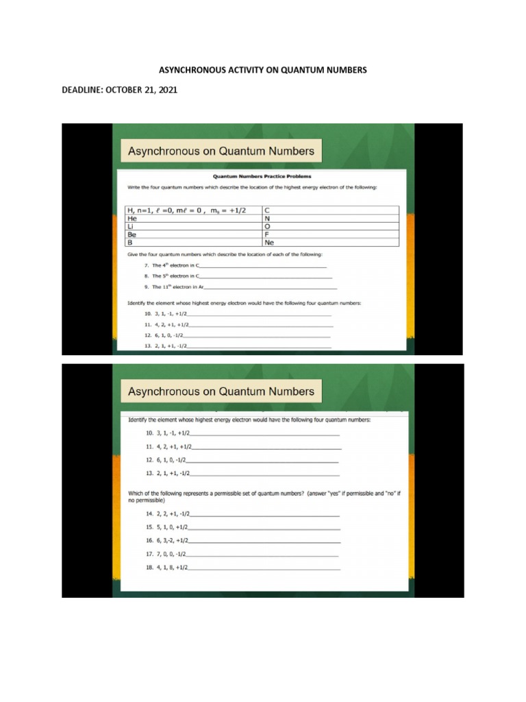 Quantum Numbers Activity | PDF
