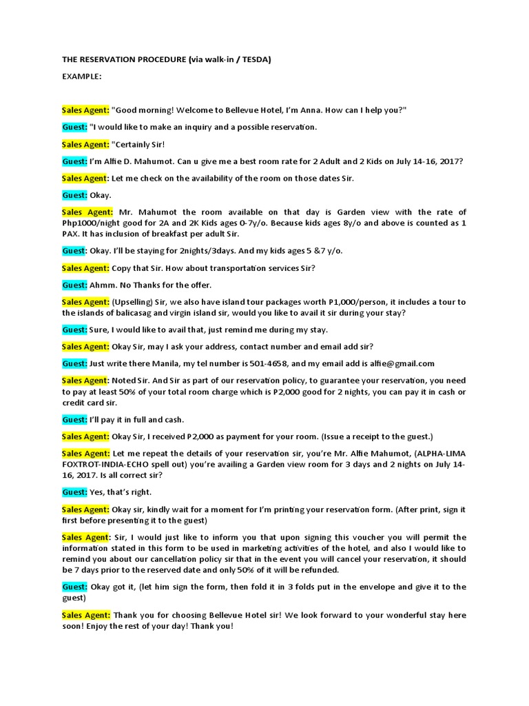 The Reservation Procedure | PDF