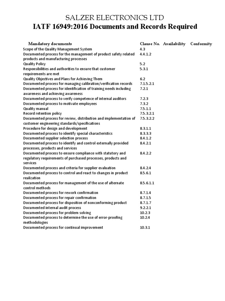 IATF IA CHecklist | PDF | Audit | Internal Audit