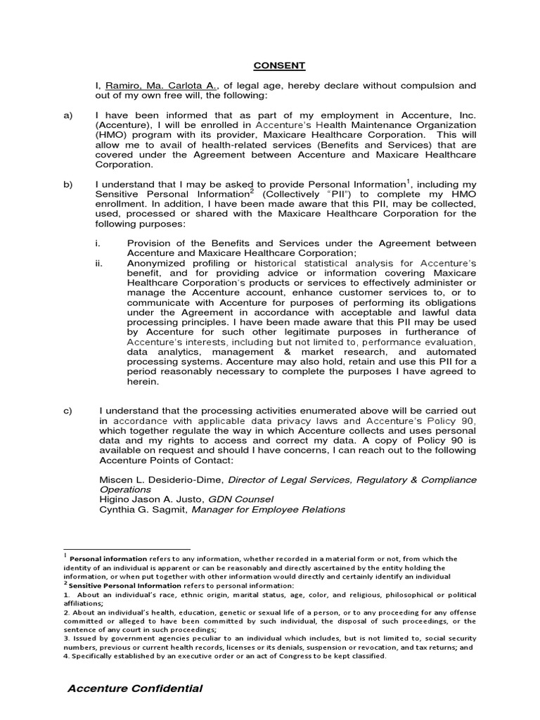 Accenture Consent Form | PDF | Justice | Crime & Violence